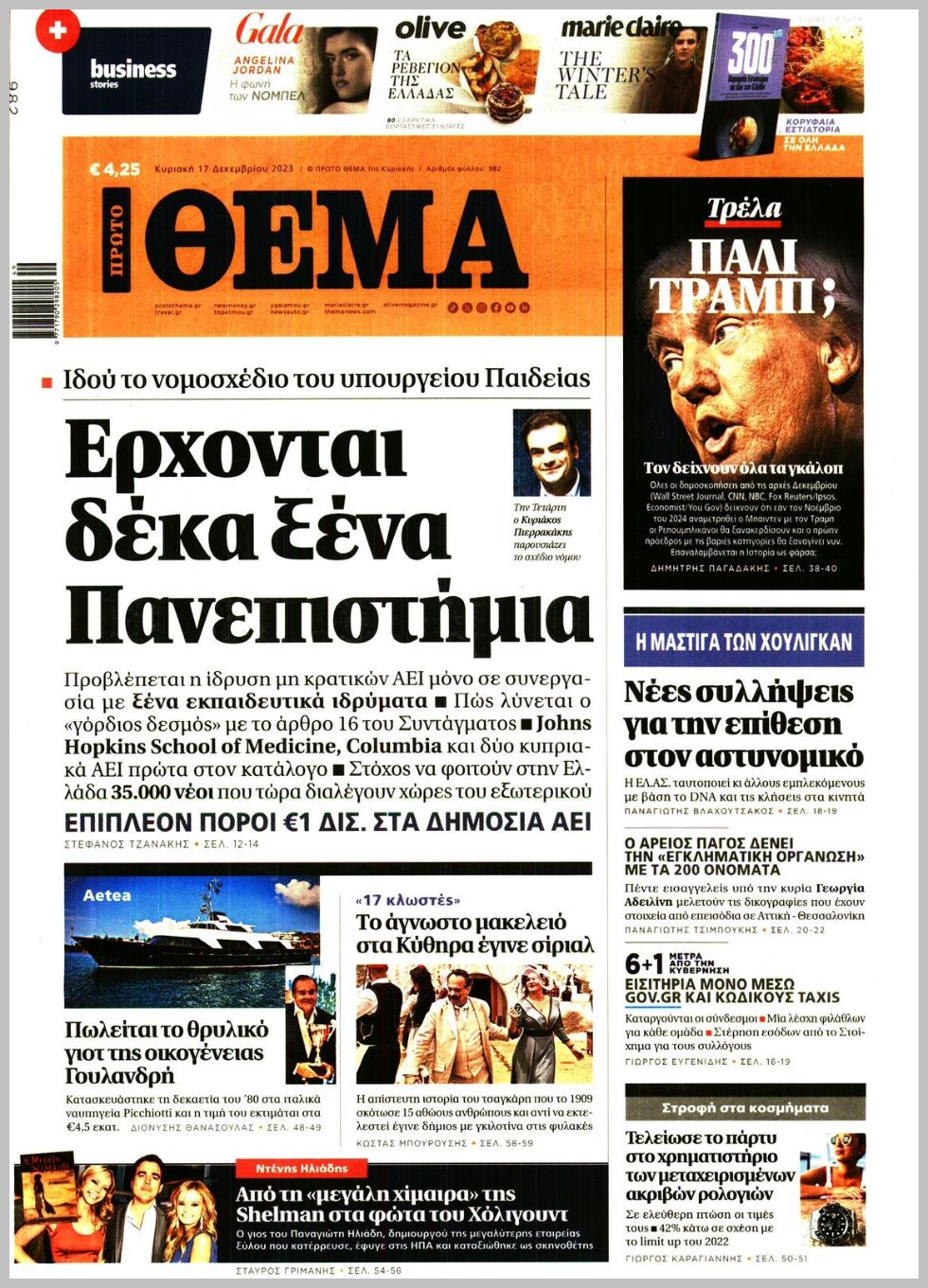 Πρωτοσέλιδο ΠΡΩΤΟ ΘΕΜΑ - 17/12/2023
